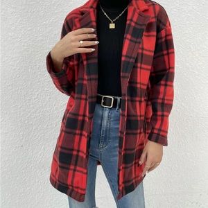 Imported | Jackets & Coats | Red Plaid Long Jacket | Poshmark